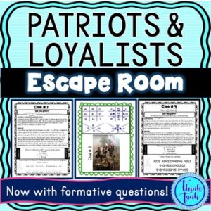 Patriots and Loyalists ESCAPE ROOM: American Revolution - Think Tank ...