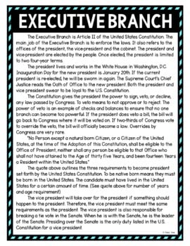 Executive Branch DIGITAL Reading Passage and Questions - Self Grading