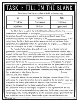 Bill of Rights Reading Comprehension Challenge - Close Reading Activity