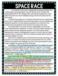 Space Race Color by Number, Reading Passage and Text Marking