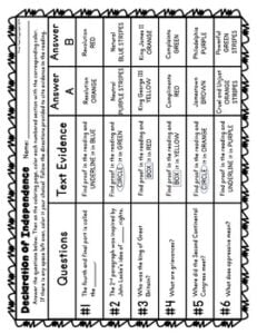 Declaration of Independence Color by Number, Reading Passage and Text ...