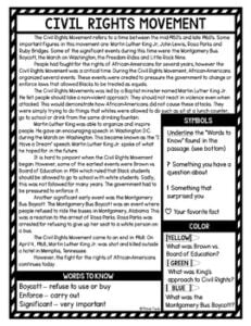 Civil Rights Reading Passages Questions and Text Marking Word Search