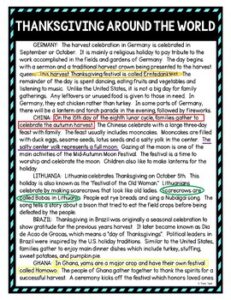 Thanksgiving Around the World Color by Number Reading Passage