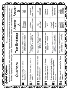Julius Caesar Color by Number, Reading Passage and Text Marking