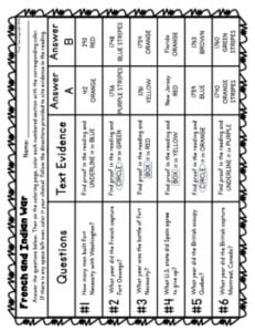 French and Indian War Color by Number, Reading Passage
