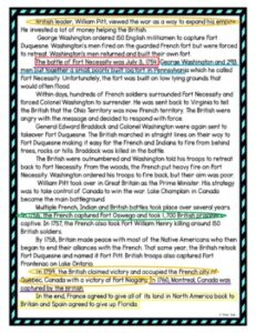 French and Indian War Color by Number, Reading Passage