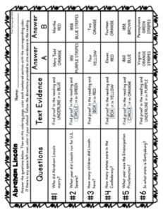 Abraham Lincoln Color by Number, Reading Passage and Text Marking