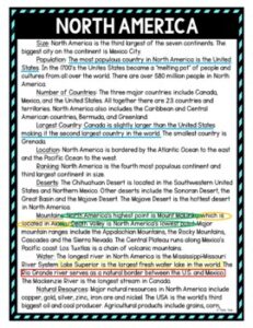 North America Color by Number, Reading Passage and Text Marking