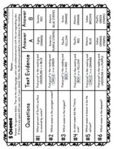 Oceans Color by Number, Reading Passage and Text Marking