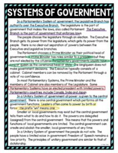 Systems of Government Color by Number, Reading Passage, Text Marking