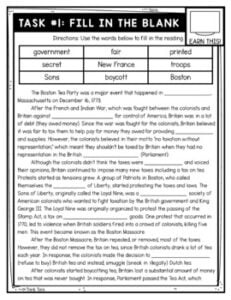 Boston Tea Party Thinktivity™ Reading Comprehension Interactive Activity