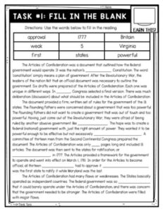 Articles of Confederation Thinktivity™ Reading Comprehension Interactive
