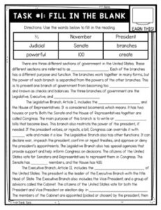 Branches of Government Thinktivity™ Reading Comprehension Interactive