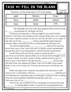 Intolerable Acts Thinktivity™ Reading Comprehension American Revolution