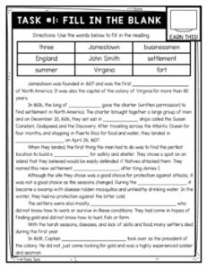 Jamestown Thinktivity™ Reading Comprehension - Colonial America
