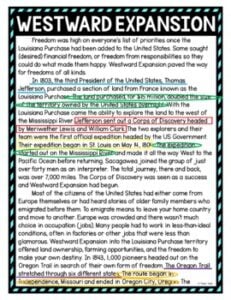 Westward Expansion Color by Number, Reading Passage Text Marking