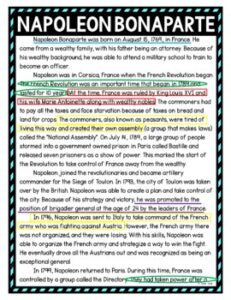 Napoleon Bonaparte Color by Number, Reading Passage and Text Marking
