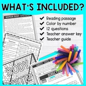 Human Body Systems Color by Number, Reading Passage Text Marking
