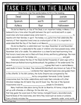Day of the Dead Reading Comprehension Challenge - Dia de los Muertos
