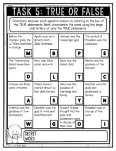 Greek Gods Reading Comprehension Challenge - Close Reading