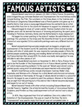 Famous Artists #3 DIGITAL Reading Passage & Questions Self Grading