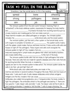 Immune System Thinktivity™ Reading Comprehension - Human Body