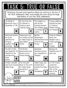 Valley Forge Reading Comprehension Challenge - Revolutionary War