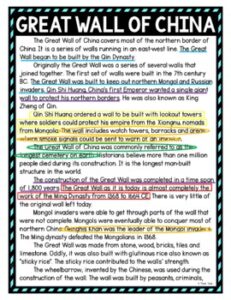 Great Wall of China Color by Number, Reading Passage and Text Marking
