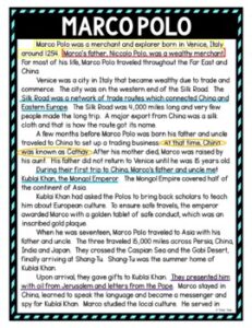Marco Polo Color by Number, Reading Passage and Text Marking - Think ...