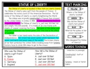 U.S. Landmarks Reading Comprehension and Text Marking - Informational ...