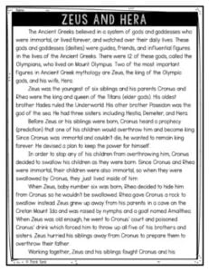 Zeus and Hera Text Marking Detective Mystery - Reading Passages -Greek ...