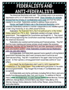 Federalists and Anti-Federalists Color by Number, Reading Passage ...