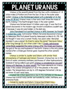 Planet Uranus Color by Number, Reading Passage and Text Marking - Think ...