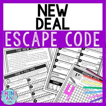 New Deal and Great Depression Comprehension Code Escape Room - Close ...