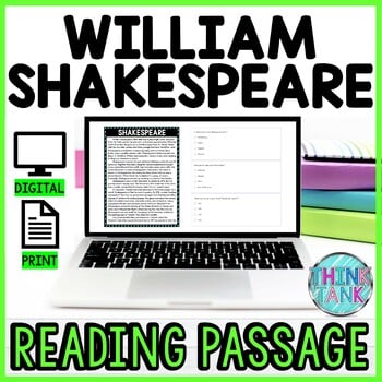 Shakespeare DIGITAL Reading Passage & Questions Self Grading - Think ...