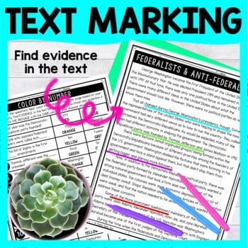 Federalists and Anti-Federalists Color by Number - Close Reading & Text ...