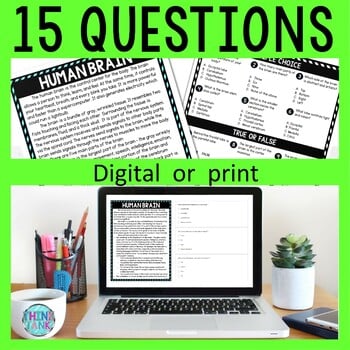 Human Brain DIGITAL Reading Passage & Questions Self Grading - Think ...