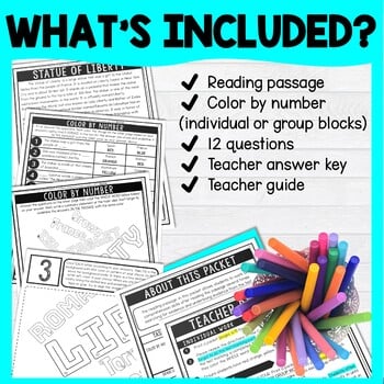 Statue of Liberty Color by Number - Close Reading & Text Marking ...