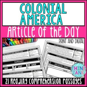 Colonial America Article of the Day -Bellringers -Reading Comprehension ...