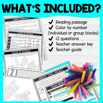 Continents Color by Number - Close Reading & Text Marking - Geography ...