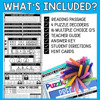 Checks and Balances Escape Room - Task Cards - Reading Comprehension ...
