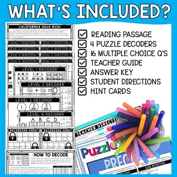 California Gold Rush Escape Room - Task Cards - Reading Comprehension ...